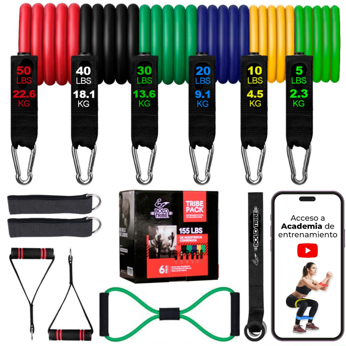 Set 14 Bandas De Resistencia Ligas Para Hacer Ejercicio Bold Tribe